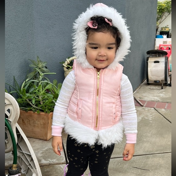 Little Lass | Jackets & Coats | Little Lass Pink Vest With White Faux ...